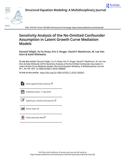 Pdf Sensitivity Analysis Of The No Omitted Confounder Assumption In