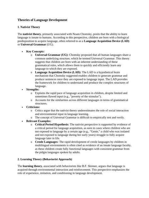 PsychologyofLanguage-Theories-of-Language-Development | PDF | Language Acquisition | Language ...