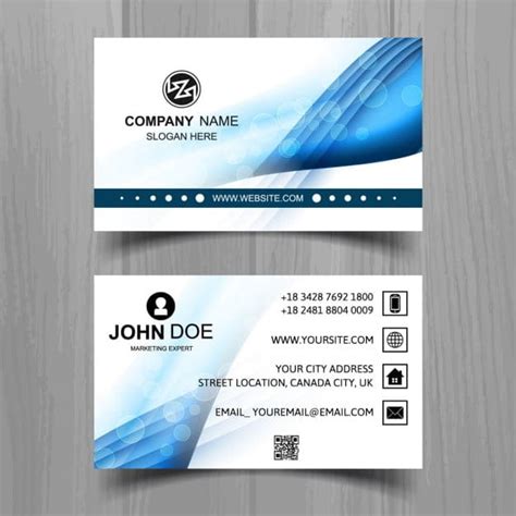 물결 모양의 파란색 모양의 흰색 명함 Eps Uidownload