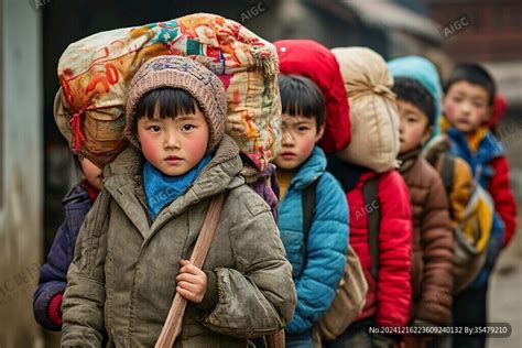 Ai创作图山村孩童 大山里的儿童 乡村小学生 留守儿童贫困人群扶贫 农村留守儿童 民工返乡 大包小包返乡 孤儿留守儿童 农村小学生 农村的留守儿童 山区娃 留守儿童 农民工返乡 回家路上童年