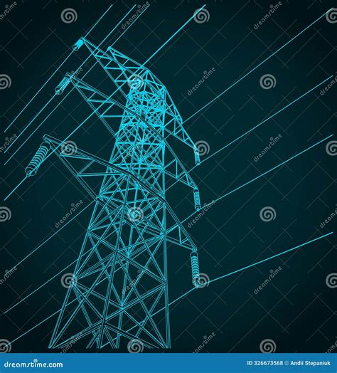 High Voltage Electric Pole With Wires Illustration