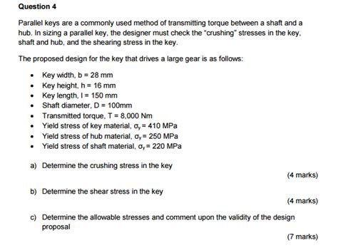 Solved Question 4 Parallel Keys Are A Commonly Used Method