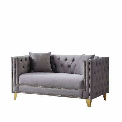 Luxury Velvet Sofa Couch Love Seat With Nailhead Trim Square Armrest