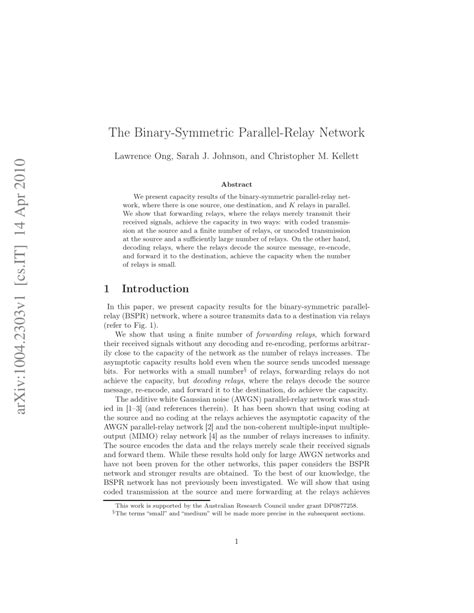 Pdf The Binary Symmetric Parallel Relay Network