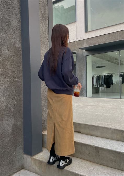 브로큰써클 코모 코듀로이 H라인 롱스커트 2col 머스타드 차콜