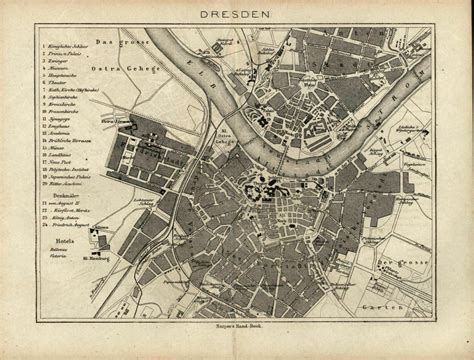 Dresden Germany Urban 1873 Detailed Old City Plan Map W Key 1873