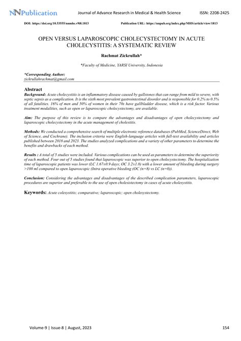 Pdf Open Versus Laparoscopic Cholecystectomy In Acute Cholecystitis A Systematic Review