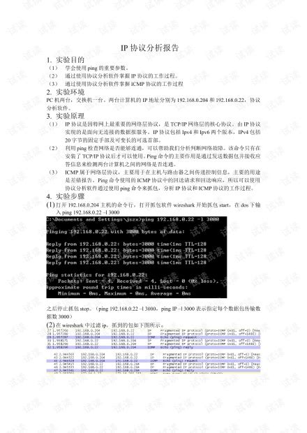 IP协议ICMP协议分析实验报告 ipv 协议分析实验 ip协议分析实验报告资源 CSDN下载