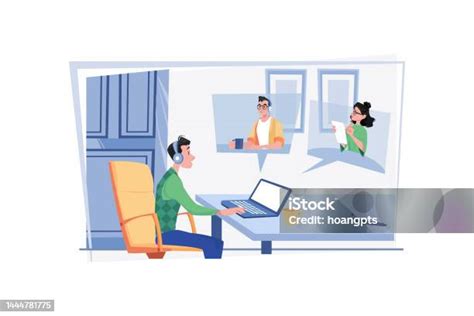 온라인 회의 회의 그림 개념입니다 흰색 배경에 격리된 평면 그림 격리에 대한 스톡 벡터 아트 및 기타 이미지 격리 남자 사업가 노트북 Istock