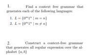 Answered Find A Context Free Grammar That Generates Each Of The