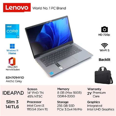 Jual Lenovo IdeaPad Slim 3i HYID Intel Core I3 1115G4 8GB 256GB SSD 14 FHD TN 250nits 45 NTSC
