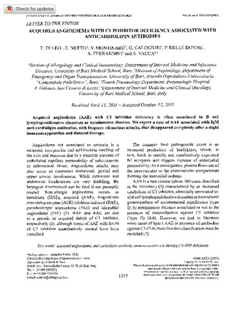 Pdf Acquired Angioedema With C1 Inhibitor Deficiency Similarities And Differences With