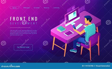 Isometric Front End Development Landing Page Concept Stock Vector Illustration Of Digital
