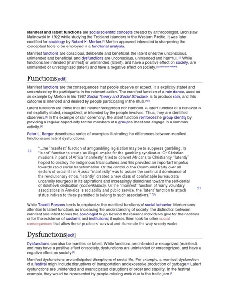 Manifest And Latent Functions Cognition Psychology And Cognitive Science