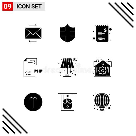 Mobile Interface Solid Glyph Set Of 9 Pictograms Of Light Interior Sale File Development