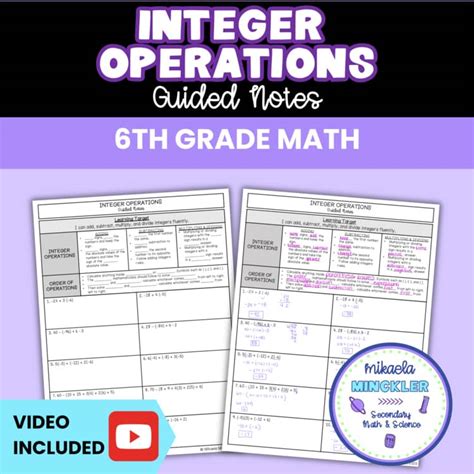 Integer Operations Guided Notes Lesson 6th Grade Math Tpt