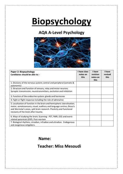 Biopsychology Schemes And Mind Maps Psychology Docsity