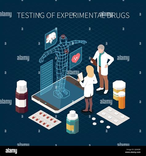 Process Of Experimental Drugs Testing Using Digital Twin Technology Isometric Composition With