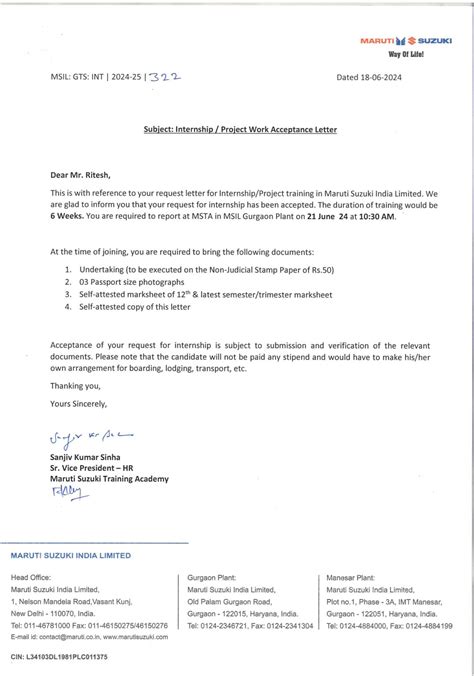 Internship Marutisuzuki Careergrowth Learningjourney Grateful