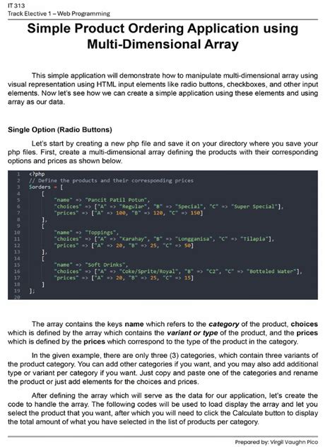 Multi Dimensional Array Sample Pdf