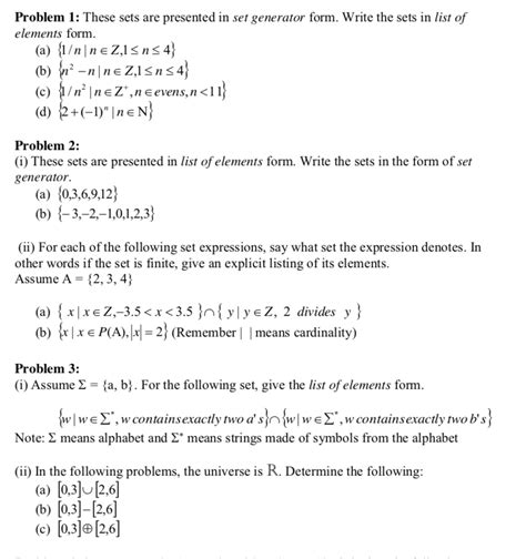 Solved Problem 1 These Sets Are Presented In Set Generator Chegg Com