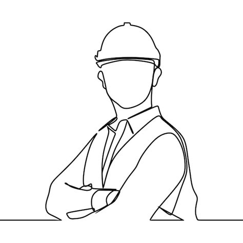 Premium Vector Continuous Line Drawing Of Engineer Professional Construction Worker