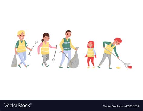 Men And Women Collect Garbage Royalty Free Vector Image