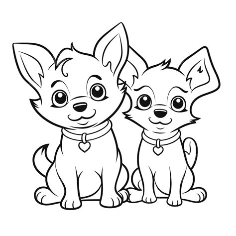 Two Cute Dog Coloring Pages Outline Sketch Drawing Vector Dog Drawing