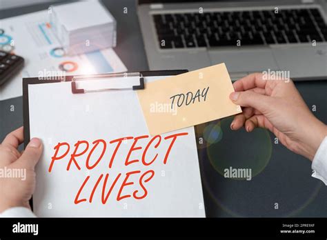 Writing Displaying Text Protect Lives Internet Concept To Cover Or