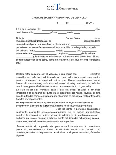 Carta Responsiva Pdf Vehículos Vehículo De Motor