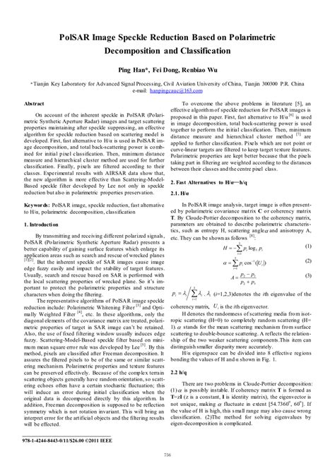 Pdf Polsar Image Speckle Reduction Based On Polarimetric Decomposition And Classification
