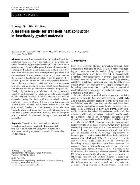 Pdf A Meshless Model For Transient Heat Conduction In Functionally