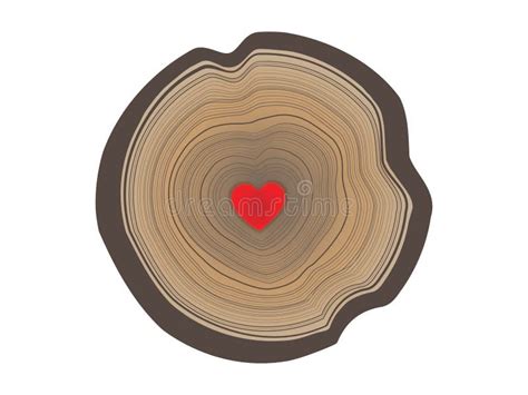 Vector Illustration Of Tree Annual Rings With Heart In The Middle In Black And White Silhouette