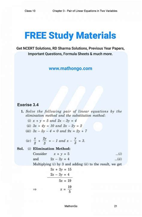 NCERT Solutions For Class 10 Maths Chapter 3 Exercise 3 4 MathonGo