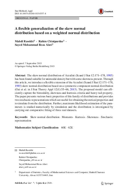 Pdf A Flexible Generalization Of The Skew Normal Distribution Based On A Weighted Normal