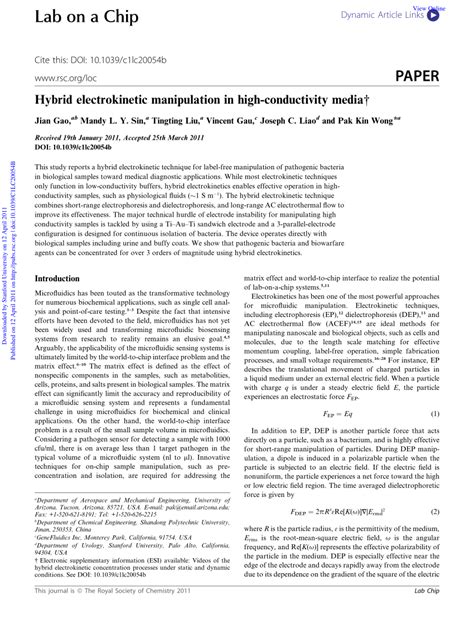 Pdf Hybrid Electrokinetic Manipulation In High Conductivity Media