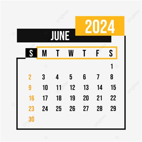 Junio 2024 Calendario Diseño Estilo Minimalista Vector PNG dibujos