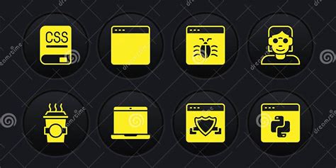 Set Coffee Cup To Go Hacker Or Coder Laptop Browser With Shield