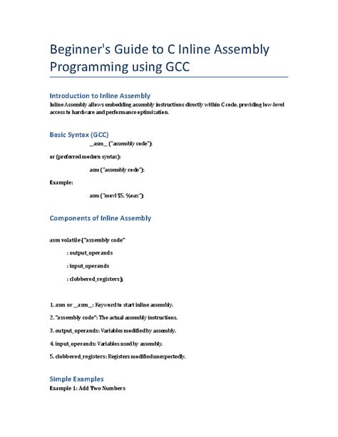 C Inline Assembly Guide Gcc A Comprehensive Overview Studocu