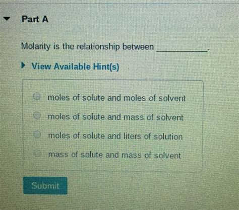 Solved Part A Molarity Is The Relationship Between View
