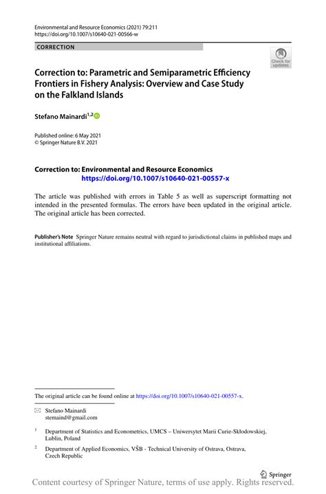 correction to parametric and semiparametric efficiency frontiers in