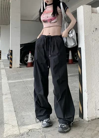 하프닌 3colors 테프 끈 스트링 허리조절 바스락 포켓 하이웨스트 로우라이즈 Y2k 캐주얼 스트릿 데일리 카고바지 조거팬츠 10부 와이드 가을 가을신상 가을팬츠 가을