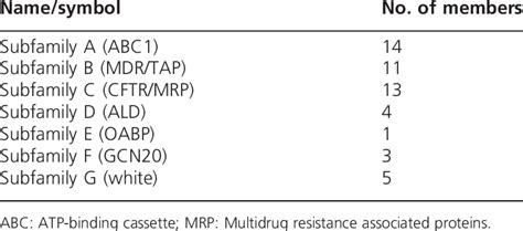 Atp Binding Cassette Transporters Download Table