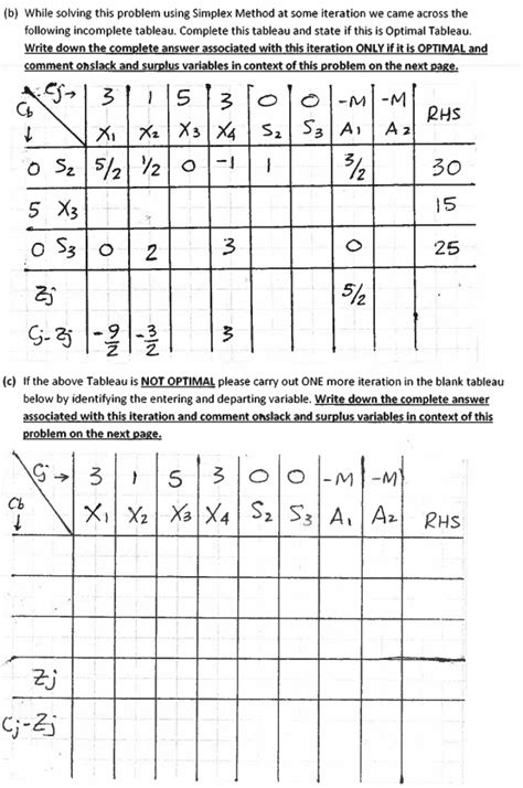 Solved B While Solving This Problem Using Simplex Method Chegg Com
