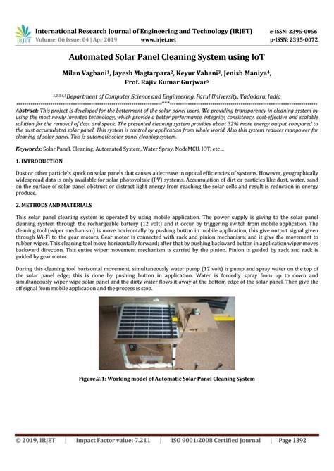 IRJET Automated Solar Panel Cleaning System Using IoT By IRJET Journal Issuu