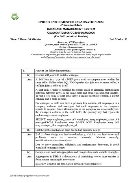 Cs 20006 Dbms Cs End April 2024 Pdf Databases Database Transaction
