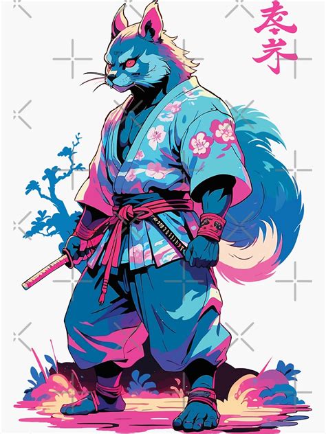 Tanuki Yokai Vaporwave Aesthetic Samurai Art Sticker By Luminorb Redbubble
