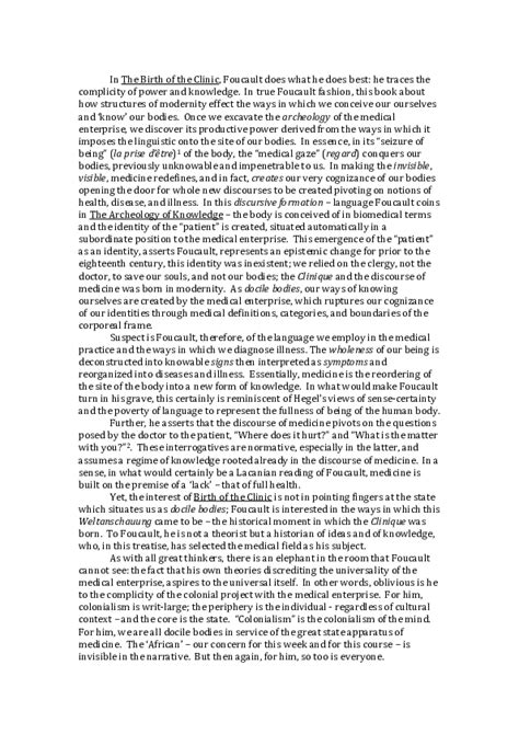 (DOC) Birth of the Clinic: An Archaeology of Medical Perception (Michel ...