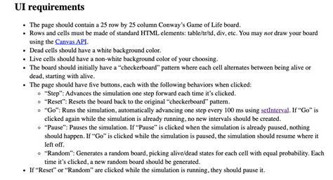 Solved Web DevelopmentConways Game Of Life Visualization Chegg Com