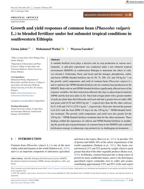 Pdf Growth And Yield Responses Of Common Bean Phaseolus Vulgaris L To Blended Fertilizer